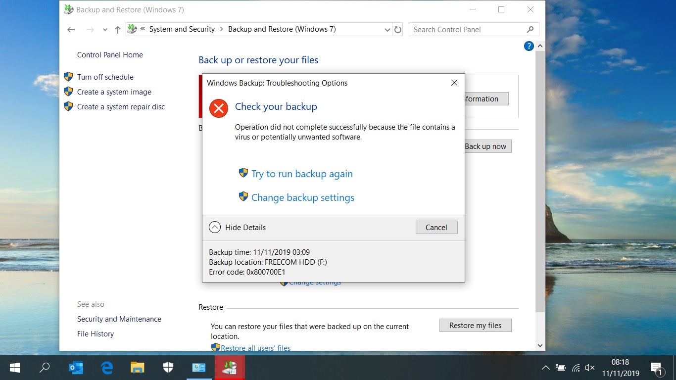 Fixed Windows Backup Fails With Error Code 0x800700e1 Isoriver